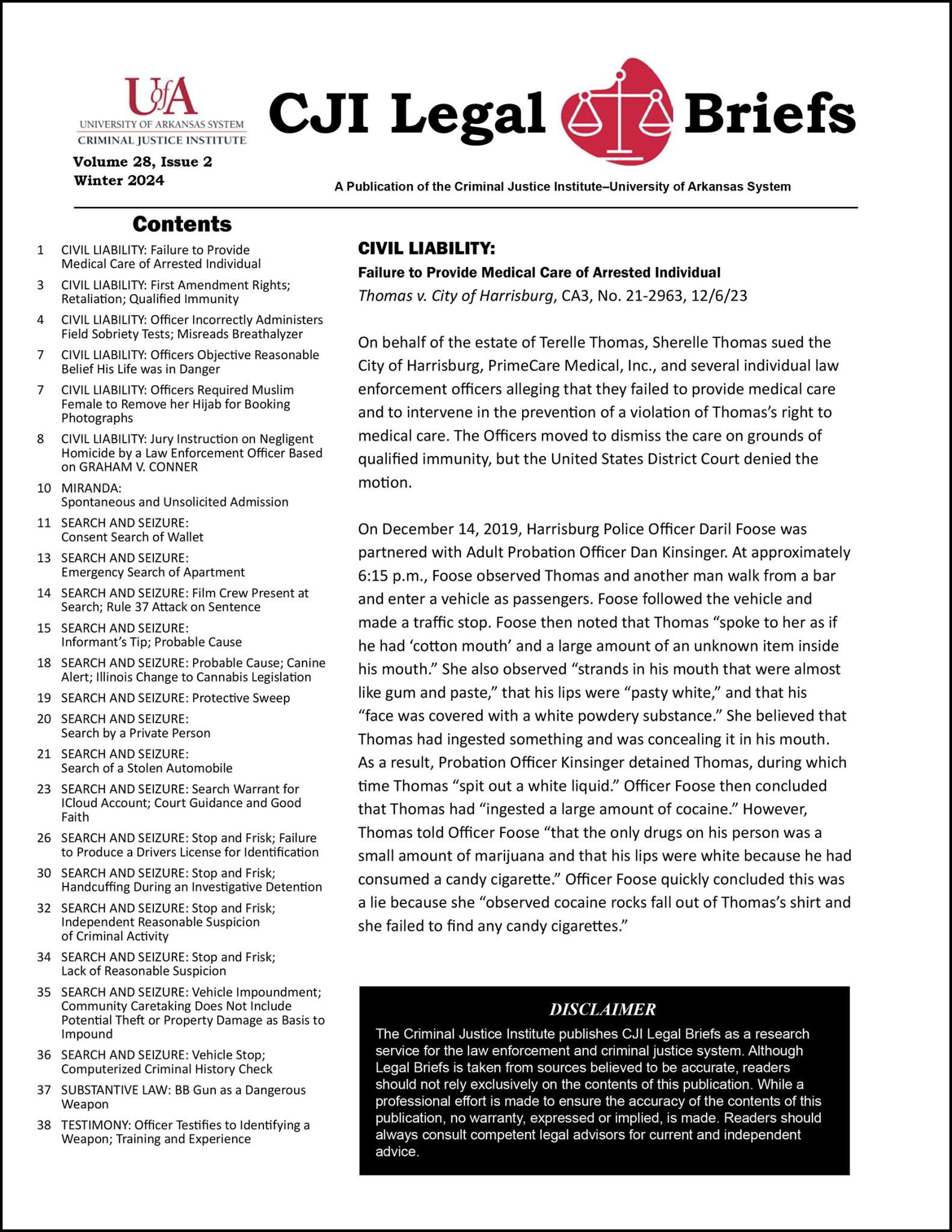 CJI Legal Briefs - Arkansas Criminal Justice Institute Arkansas ...